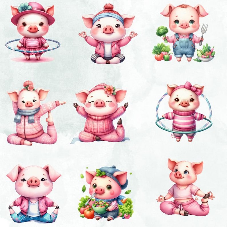 28 PNG Cute Pink Pig Yoga, Clipart Bundle, Gift for Kids, Kids Animals ...
