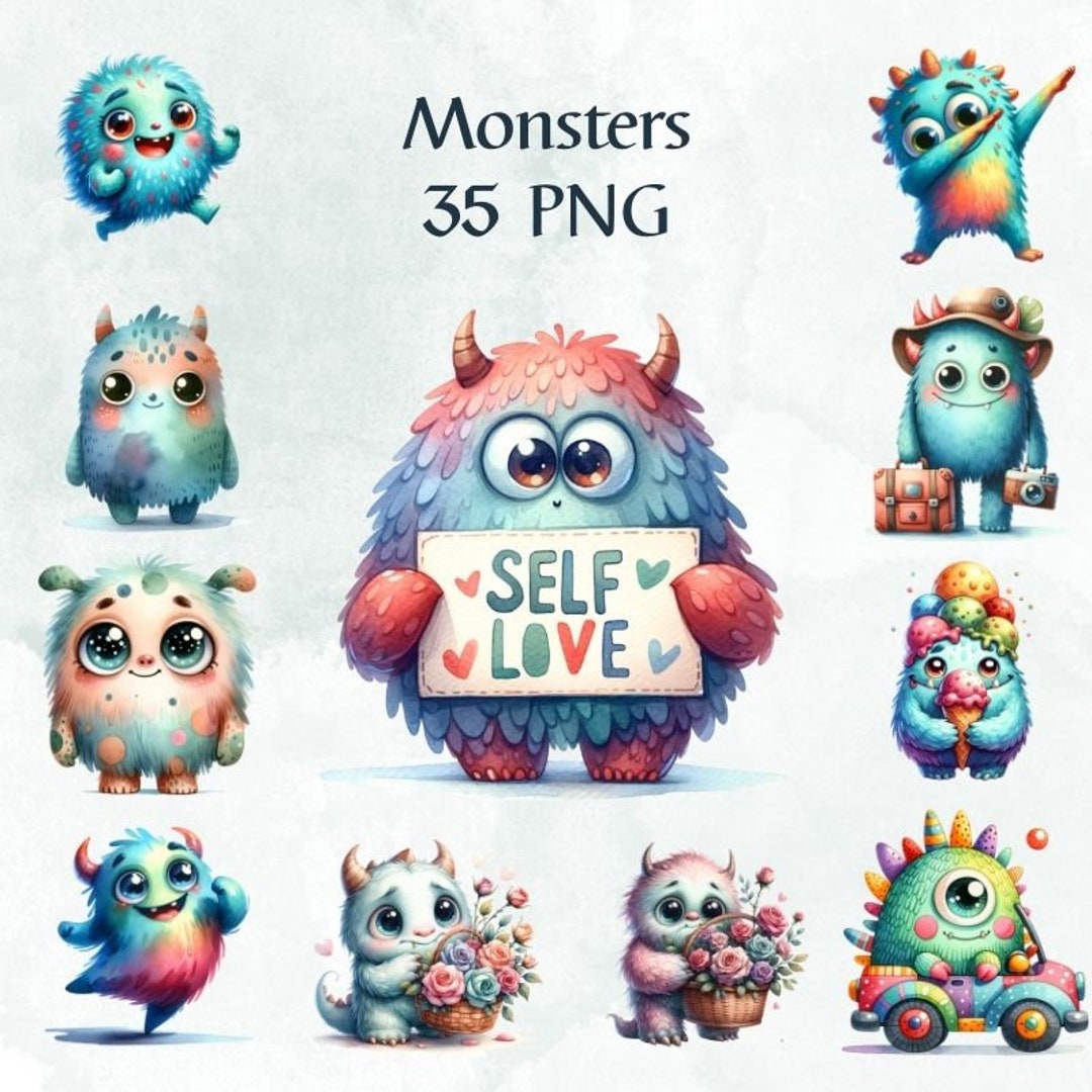 35 PNG Monsters Clipart Bundle ,monsters Clipart, Nursery Decoration ...
