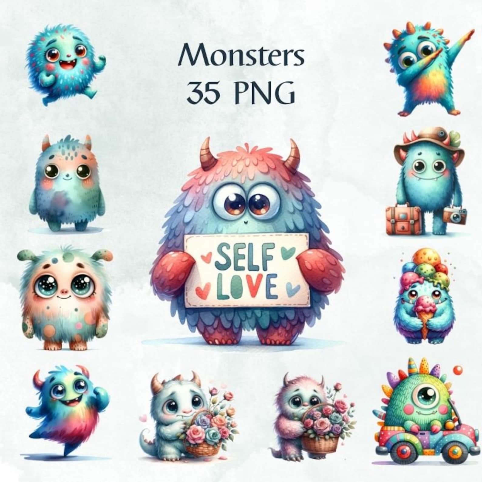 35 PNG Monsters Clipart Bundle ,monsters Clipart, Nursery Decoration ...
