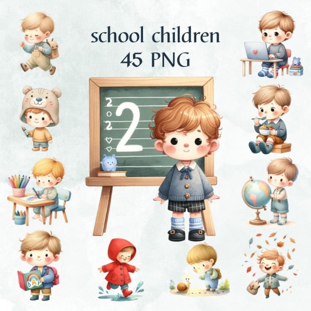 45 PNG Watercolor School Clipart, Cute School Kids, Cute School ...