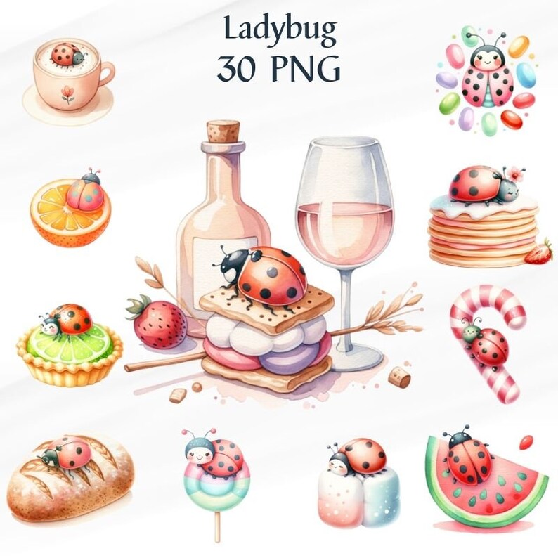 30 PNG Watercolor Ladybug Clipart, Watercolor Food ,cute Ladybug Food ...