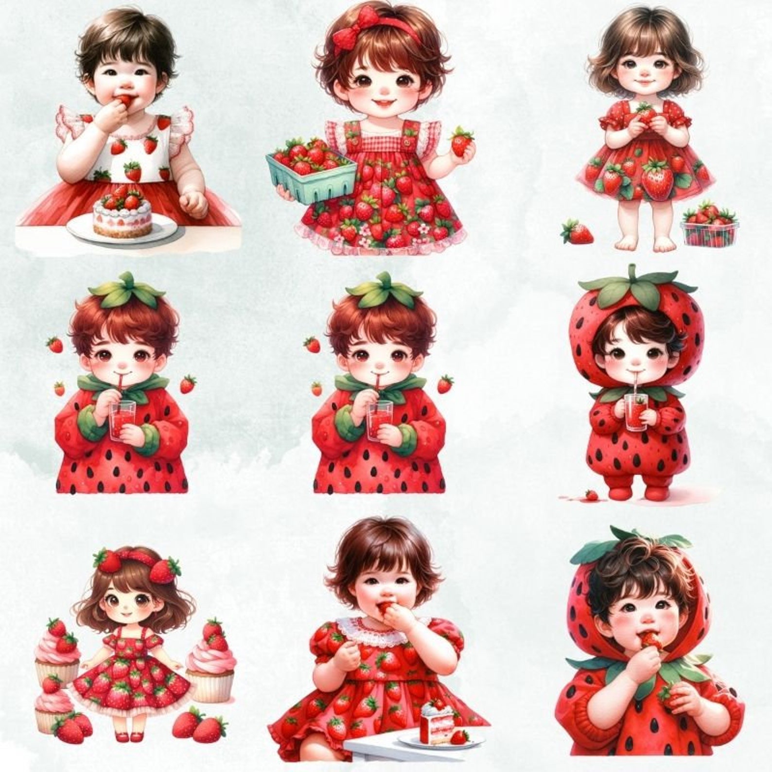35 PNG Strawberry Girl Clipart PNG Sublimation, Watercolor Clipart ...