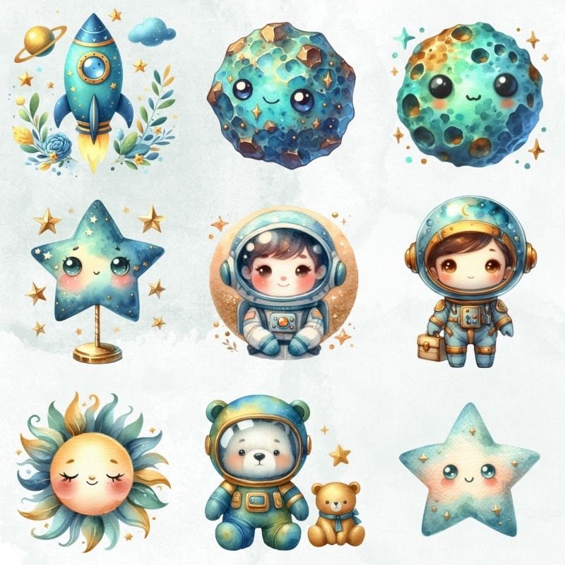 45 PNG Watercolor Cute Space Clipart, Watercolor Space Clipart, Cute ...