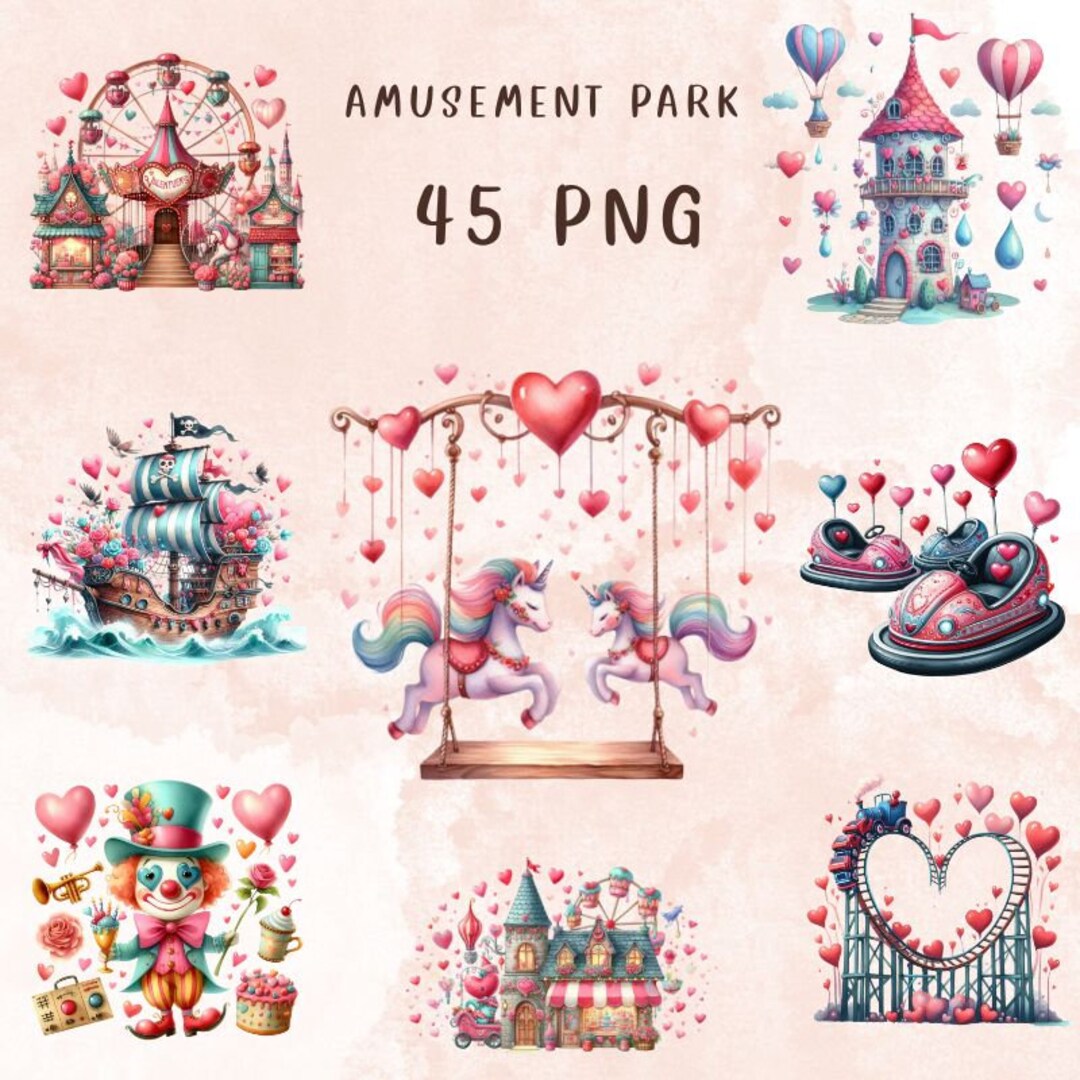 45 PNG Watercolor Amusement Park Clipart, Clipart Bundle, Circus ...