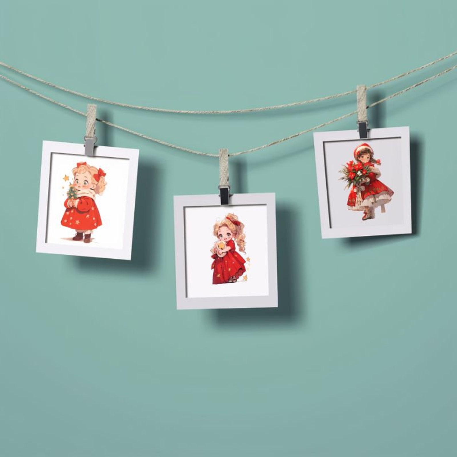 35 PNG Watercolor Girl Wearing a Red Dress, Clipart Bundle, Valentines ...