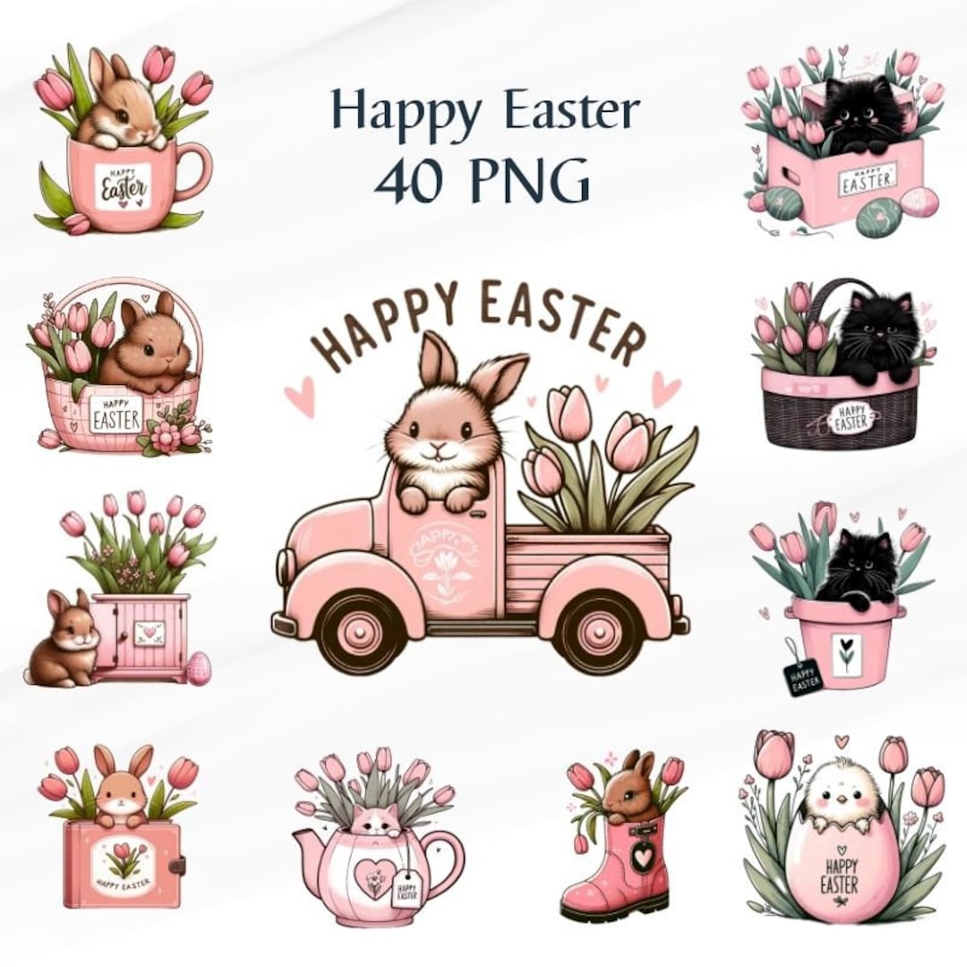 40 PNG Watercolor Easter, Easter Bunny, Easter Bundle, Gift for Kids ...