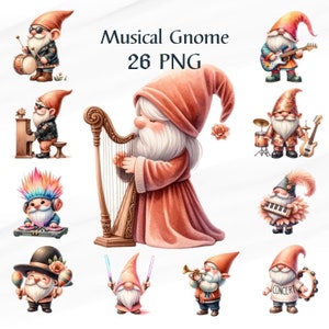 26 PNG Gnomes Clipart, Musical Gnome, Clipart Bundle,rock Star Gnome ...
