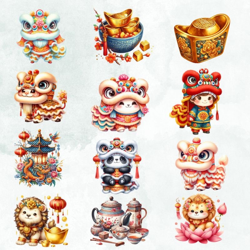 70 PNG Watercolor Lunar New Year, Chinese New Year, Clipart Bundle ...