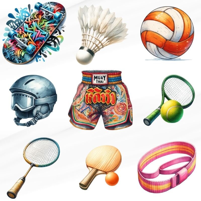 60 PNG Watercolor Sports Clipart, Soccer, Hockey, Tennis, Volleyball ...