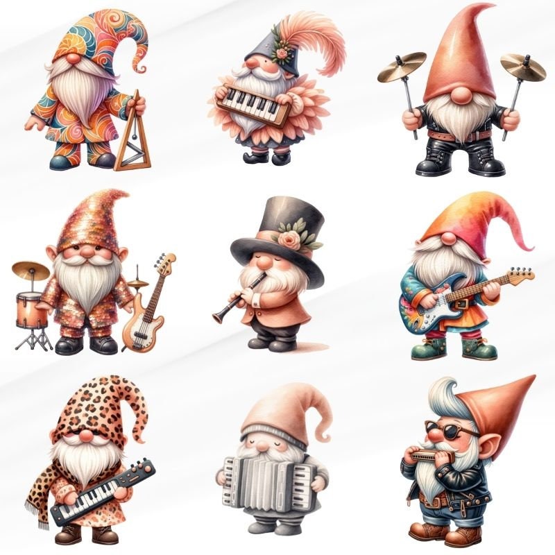 26 PNG Gnomes Clipart, Musical Gnome, Clipart Bundle,rock Star Gnome ...