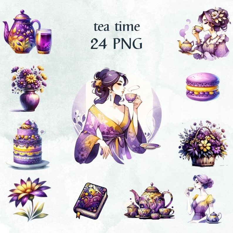 24 PNG Tea Time Clipart, Clipart Bundle, Afternoon Tea Clipart, Tea Pot ...