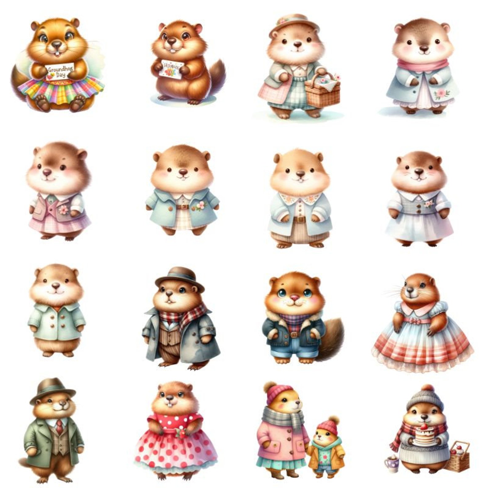 40 PNG Watercolor Groundhog, Groundhog Bundle, Gift for Kids, Kids ...