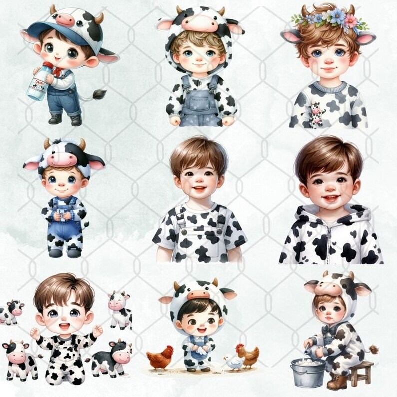 50 PNG Watercolor Cute Farm Clipart, Dairy Cow PNG, Nursery Decoration ...