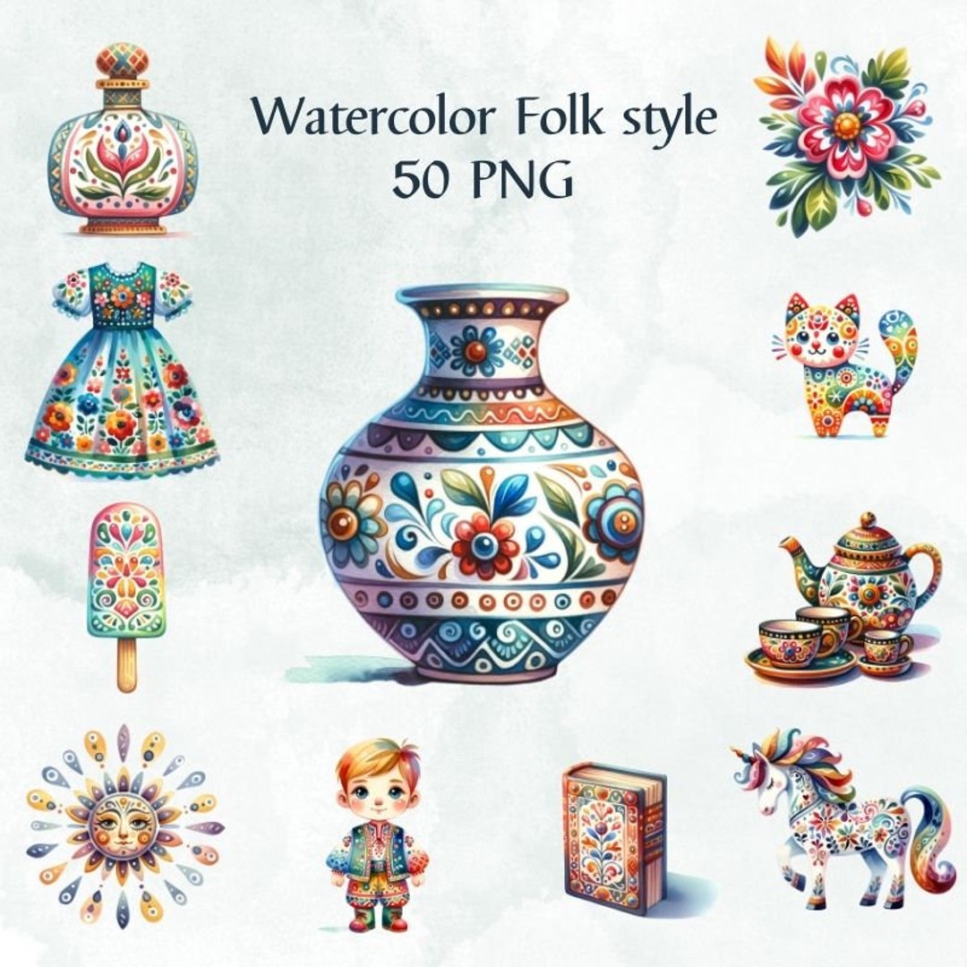 50 PNG Folk Art Clip Art , Folk Art Design Elements, Folklore, Nursery ...