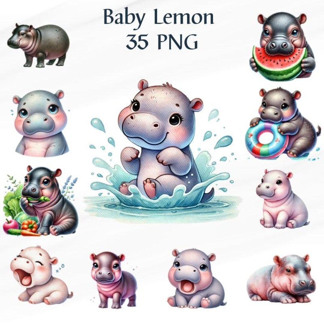 35 PNG Watercolor Baby Pygmy Hippo Clipart, Baby Hippo Png, Animal ...