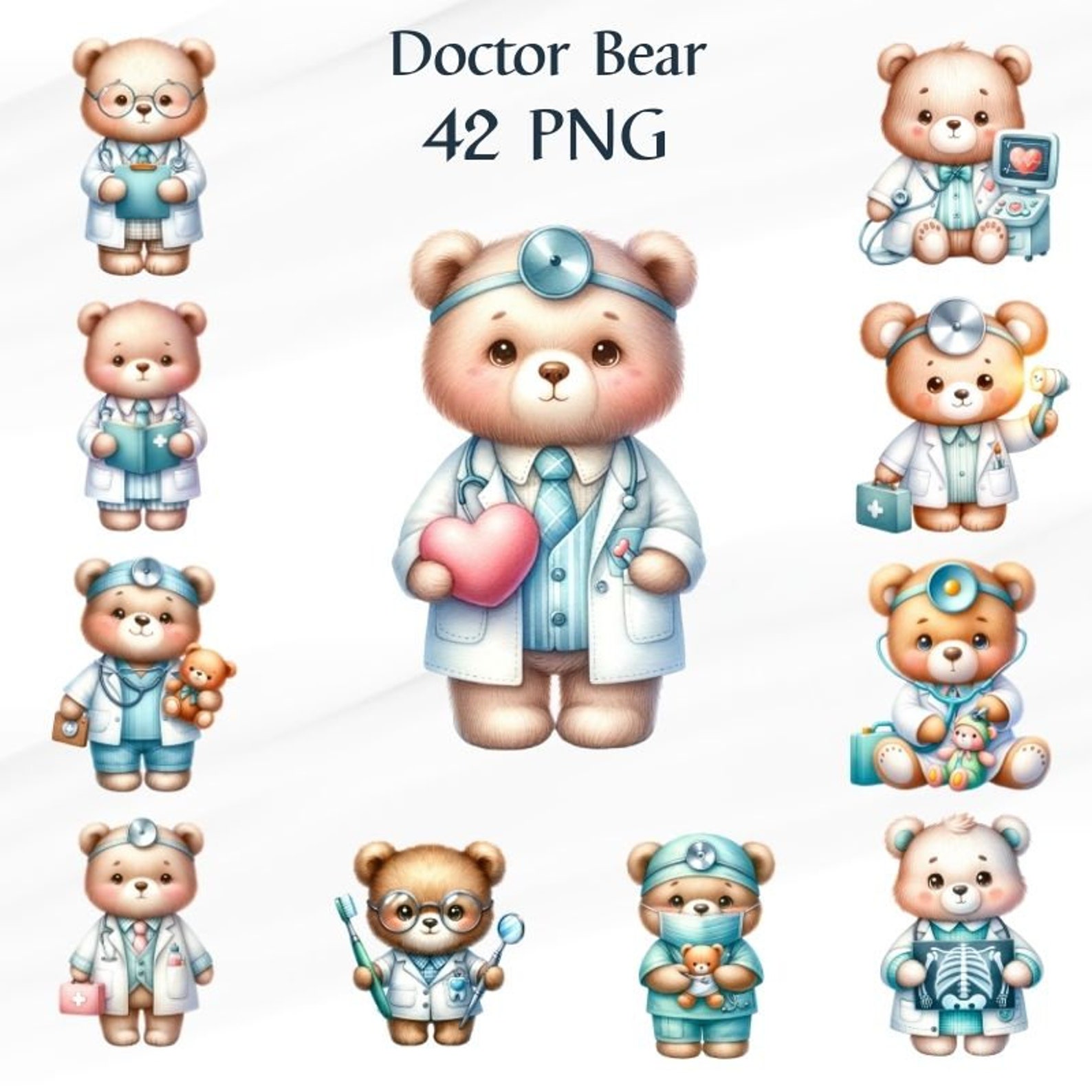 42 PNG Watercolor Medical Clipart , Cute Doctor Bear, Gift for Kids ...