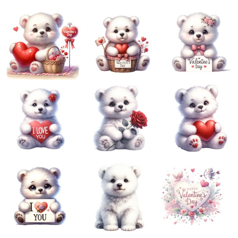 25 PNG Watercolor Cute Bear Cub Clipart, Valentines Day, Nursery ...