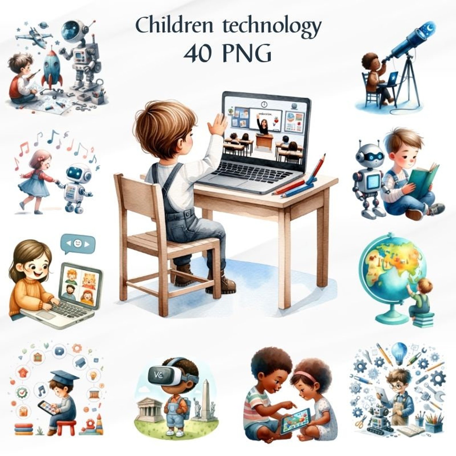 40 PNG Watercolor Children and Technology, Cute Kids, Cute Children ...