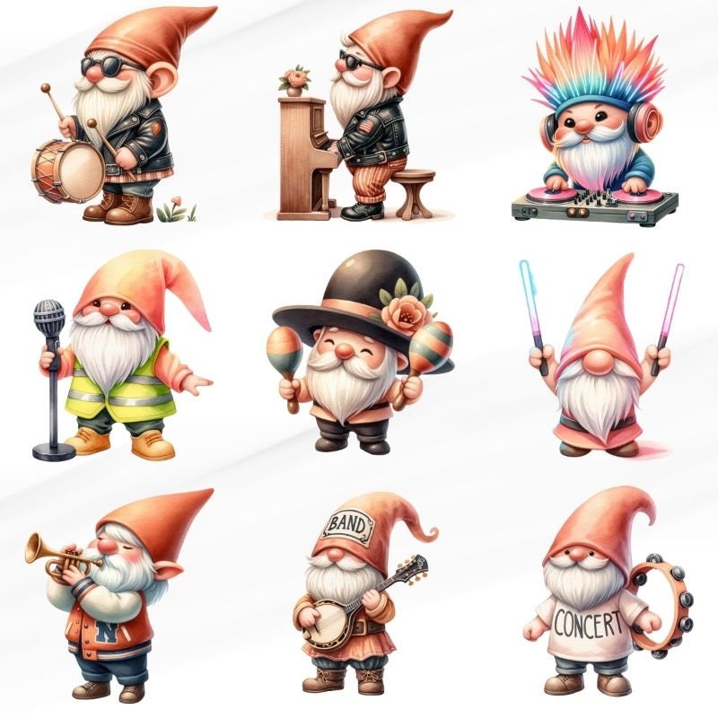 26 PNG Gnomes Clipart, Musical Gnome, Clipart Bundle,rock Star Gnome ...