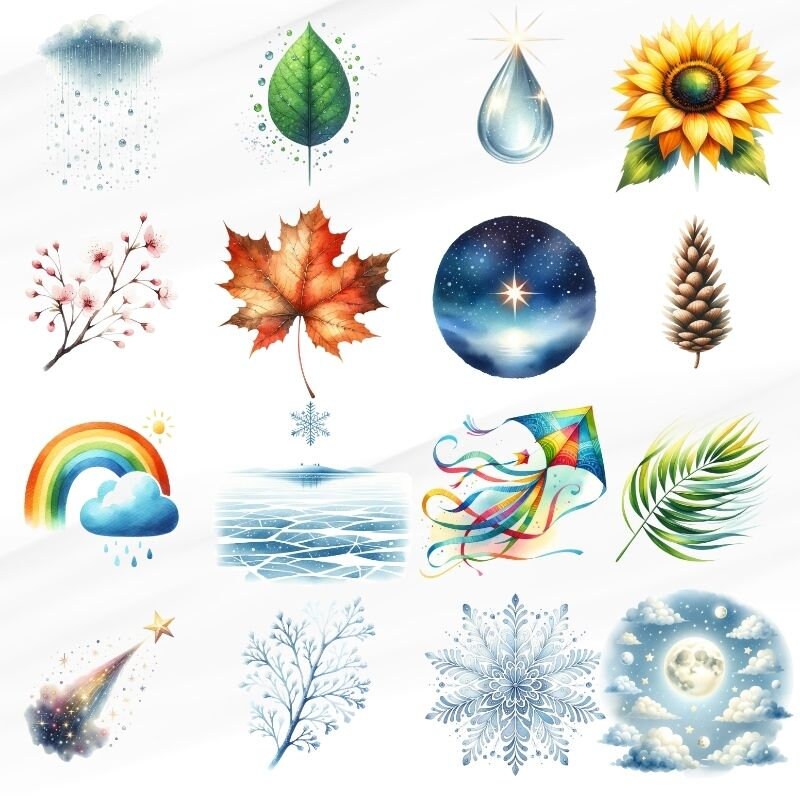 45 PNG Watercolor Weather Clipart, Clipart Rainbow, Moon Clipart ...