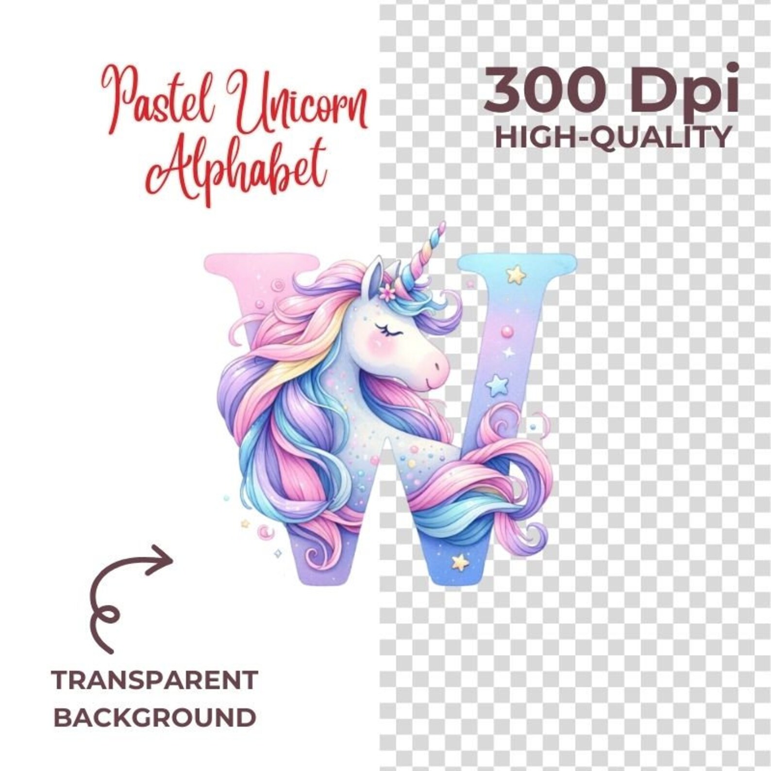 50 PNG Pastel Unicorn Alphabet 300dpi, Alphabet PNG, Alphabet ...