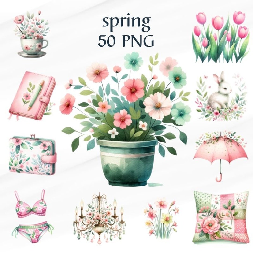50 PNG Spring Clipart, Cottagecore Clipart, Flowers Clipart, Spring ...