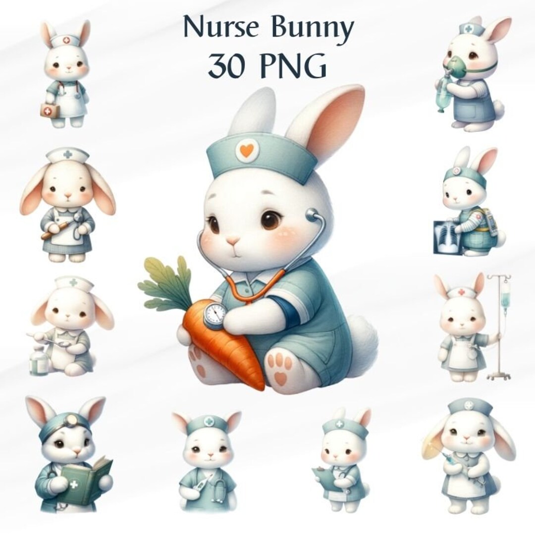 30 PNG Watercolor Bunny Nurse Clipart, Nurse Bunny Png, Gifts for Girls ...
