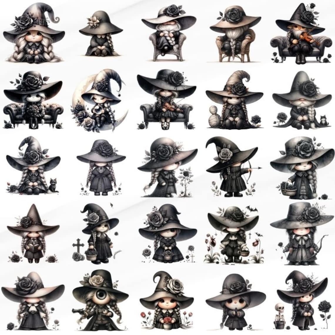 25 PNG Watercolor Gothic Girl Gnome, Gnome Dark, Design Download ...