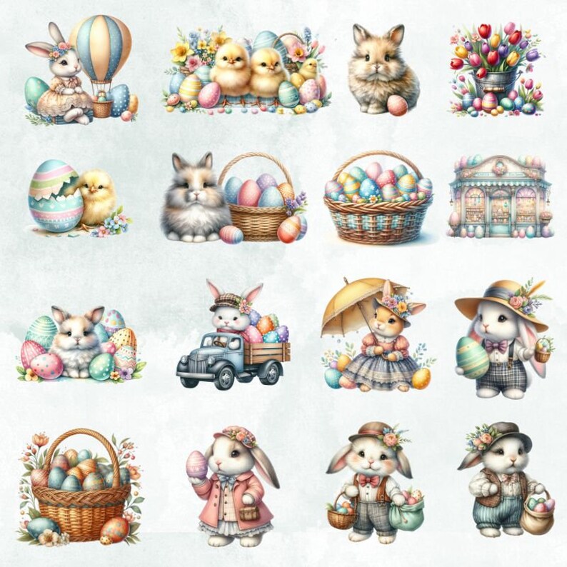 90 PNG Watercolor Easter, Easter Bunny, Easter Bundle, Gift for Kids ...
