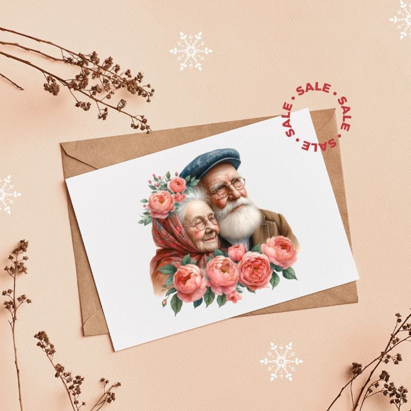 25 PNG Watercolor Old Couple Clipart, Clipart Bundle, Elderly Couple ...