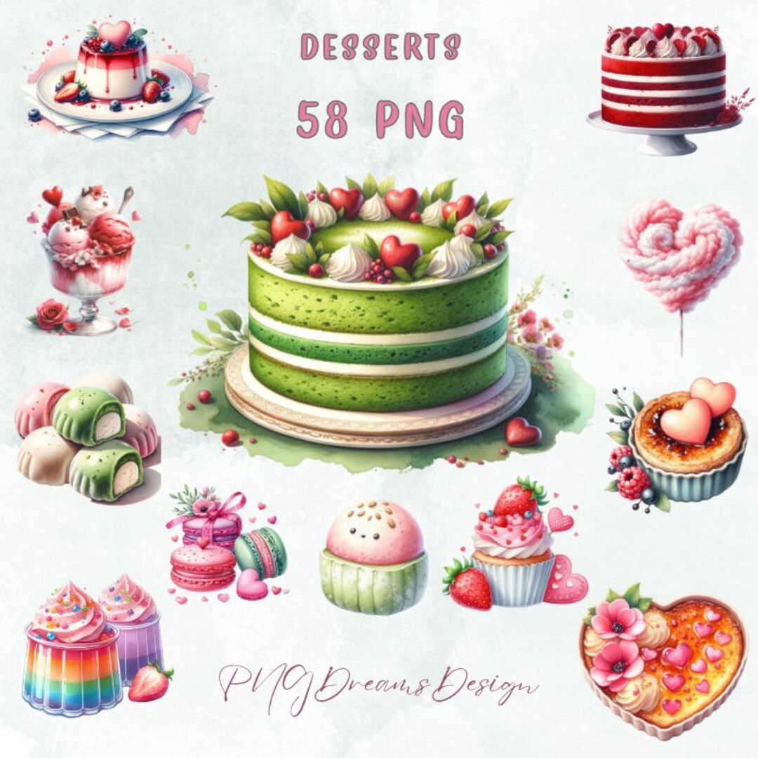 58 PNG Watercolor Delicious Desserts, Clipart Bundle, Ice Cream, Cakes ...