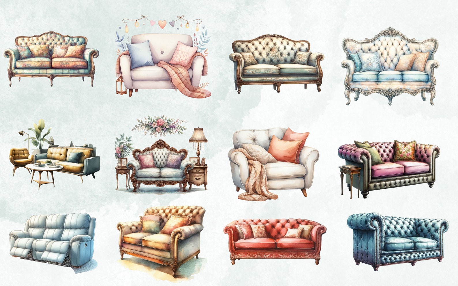 50 PNG SOFA Clipart, Sofa Vintage, Clipart Bundle, Interior Design - Etsy