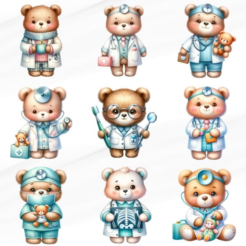 42 PNG Watercolor Medical Clipart , Cute Doctor Bear, Gift for Kids ...