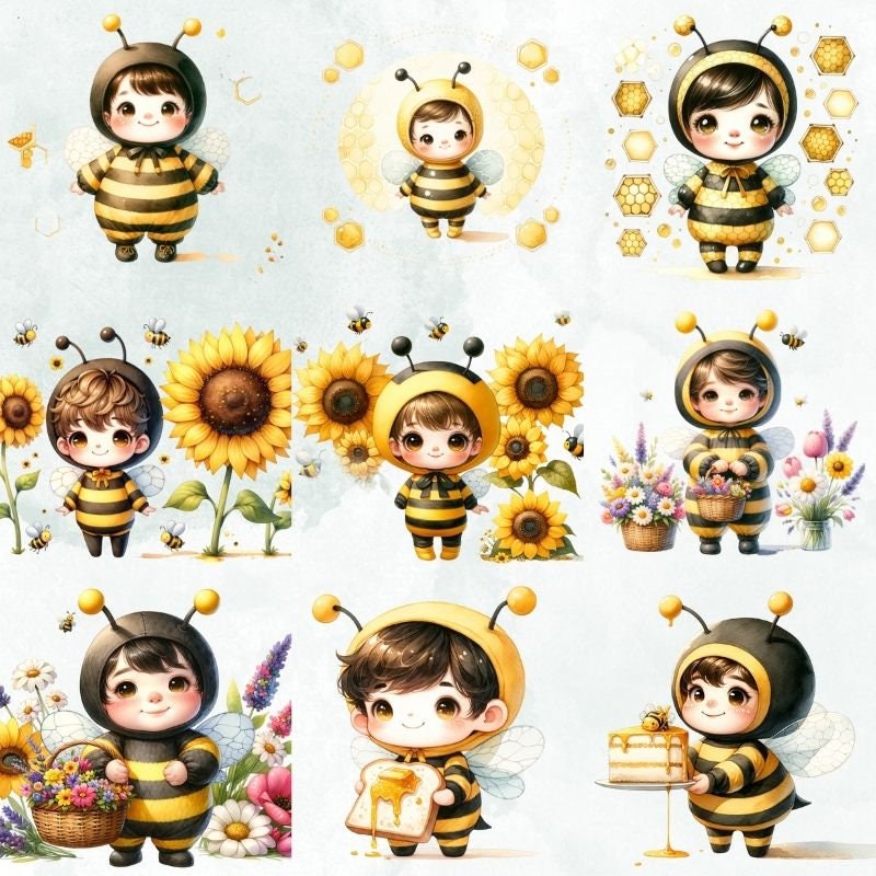 30 PNG Bee Girl, Clipart Bundle, Gift for Kids, Kids Animals Clipart ...