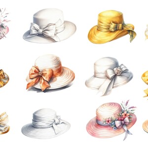 80 PNG Watercolor Vintage Hat Clipart, -transparent Background Digital ...