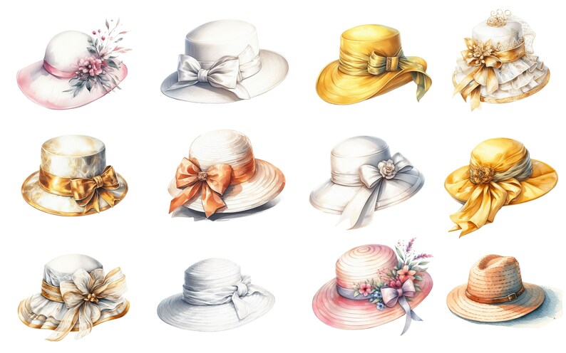 80 PNG Watercolor Vintage Hat Clipart, transparent Background Digital ...