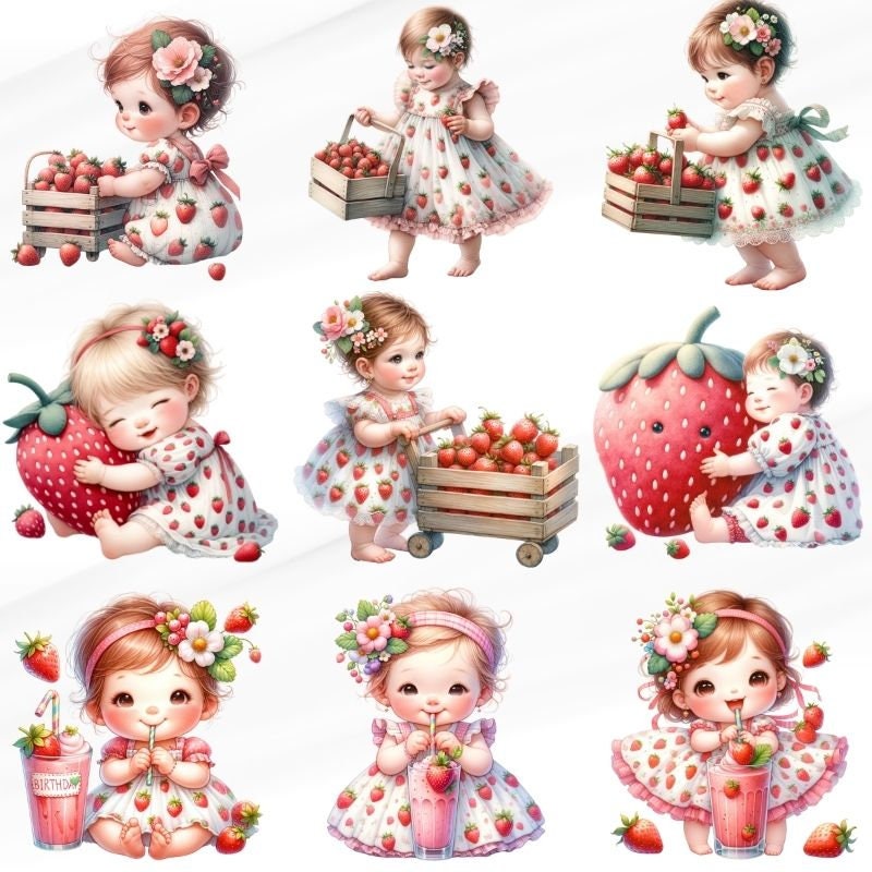 34 PNG Strawberry Girl Clipart PNG Sublimation, Watercolor Clipart ...