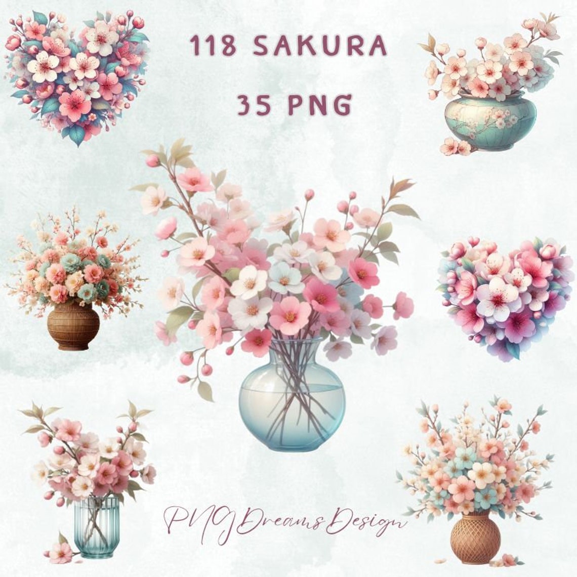 35 PNG Cherry Blossom Flower, Clipart Bundle, Flowers Clipart ...