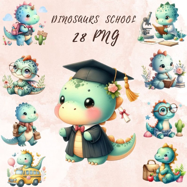 28 PNG Watercolor Dinosaurs School Clipart, Dinosaurs, Nursery Clipart ...