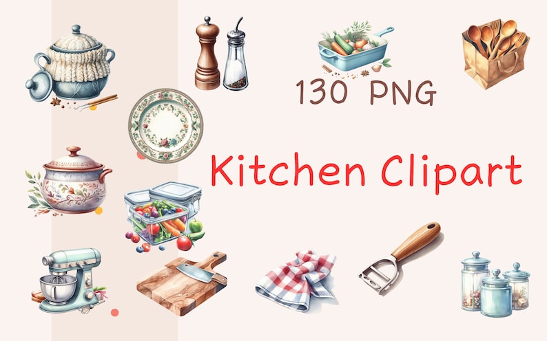 130 PNG Watercolor Kitchen Clipart Clipart, Watercolor Baking Supplies ...