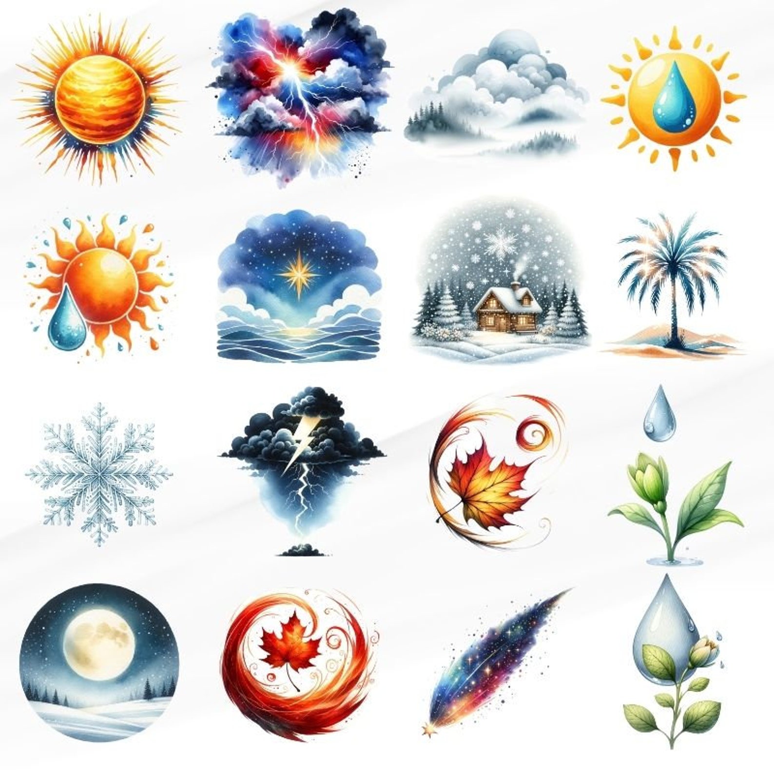 45 PNG Watercolor Weather Clipart, Clipart Rainbow, Moon Clipart ...