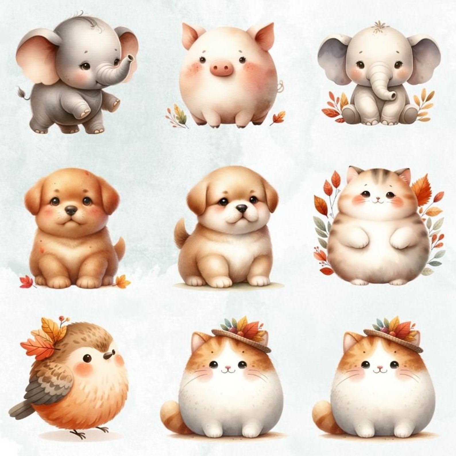 30 PNG Watercolor Cute Fat Animal,fat Animal Clipart, Nursery ...