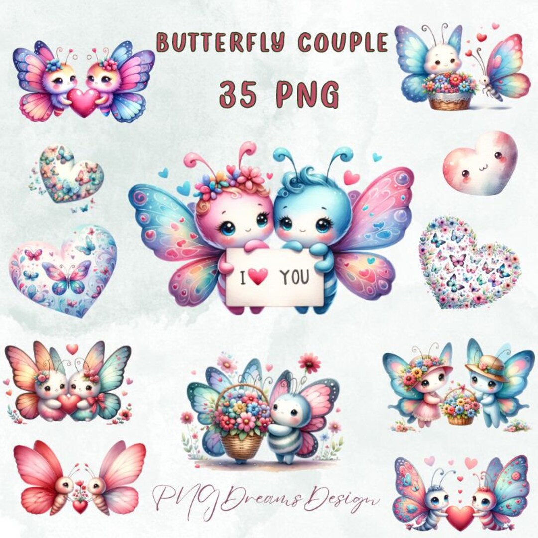 35 PNG Watercolor Butterfly Couple Clipart Clipart, Clipart Bundle ...
