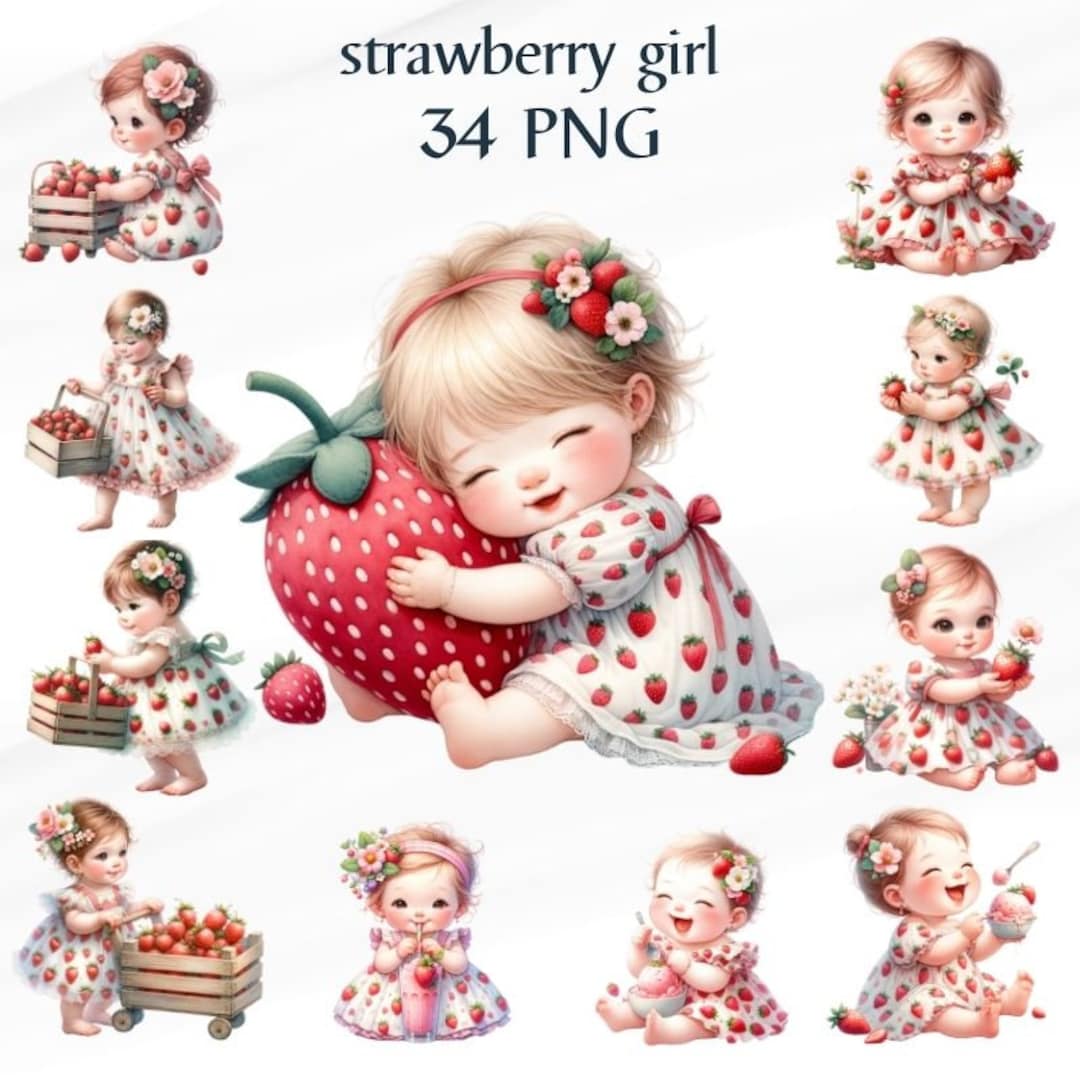 34 PNG Strawberry Girl Clipart PNG Sublimation, Watercolor Clipart ...