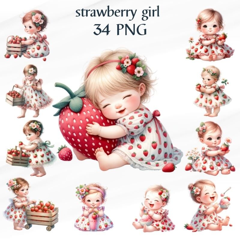 34 PNG Strawberry Girl Clipart PNG Sublimation, Watercolor Clipart ...