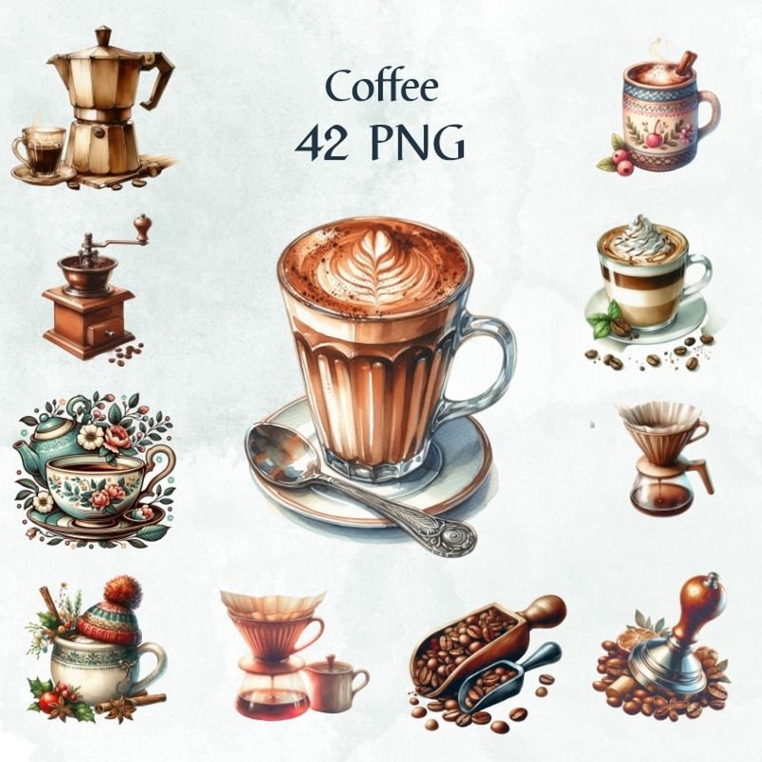 42 PNG Coffee Clipart Bundle, Coffee Png, Clipart Bundle,watercolor ...
