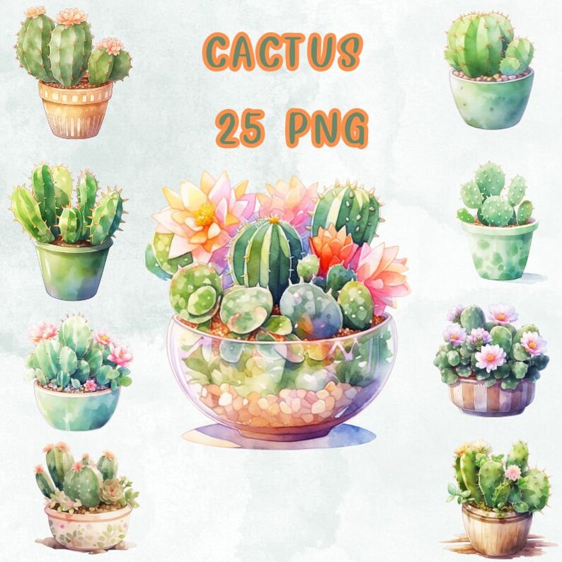 25 PNG Cactus Clipart Watercolor Cactus Clipart Desert - Etsy