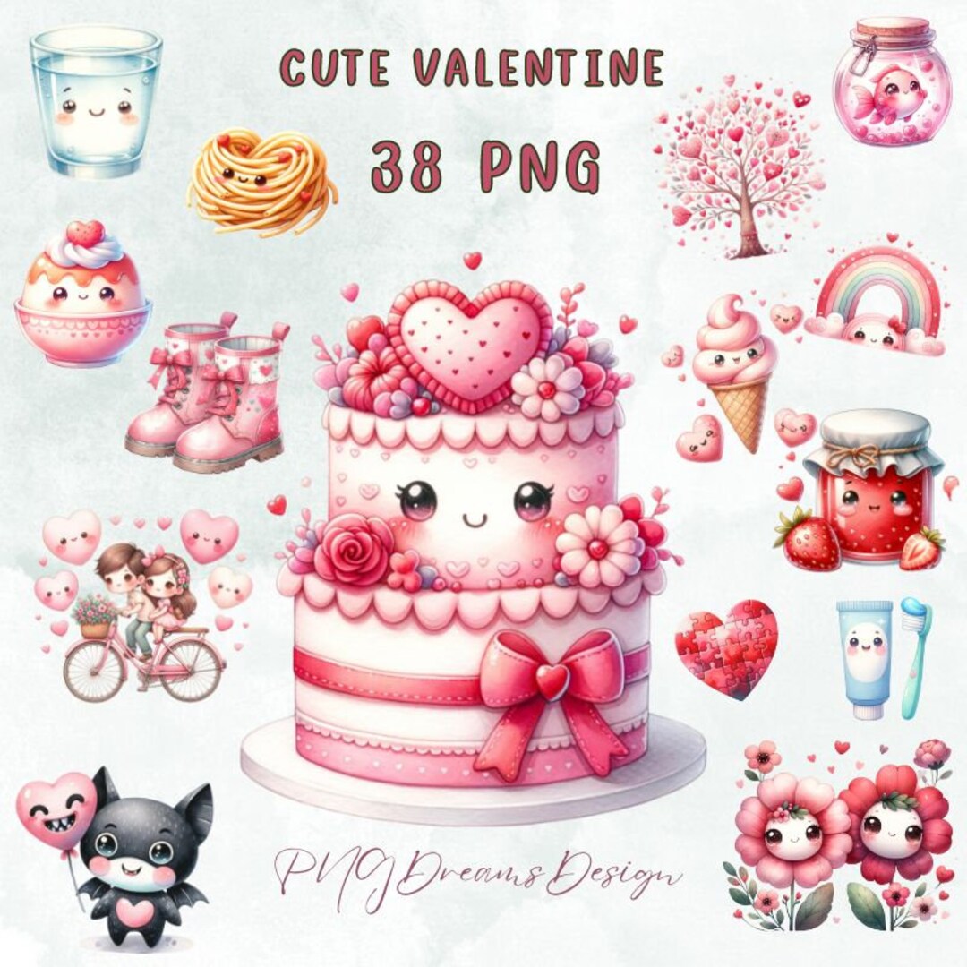 38 PNG Watercolor Cute Element Valentine Clipart, Clipart Bundle ...