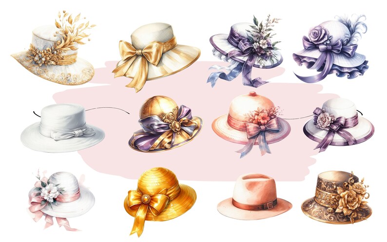 80 PNG Watercolor Vintage Hat Clipart, -transparent Background Digital ...
