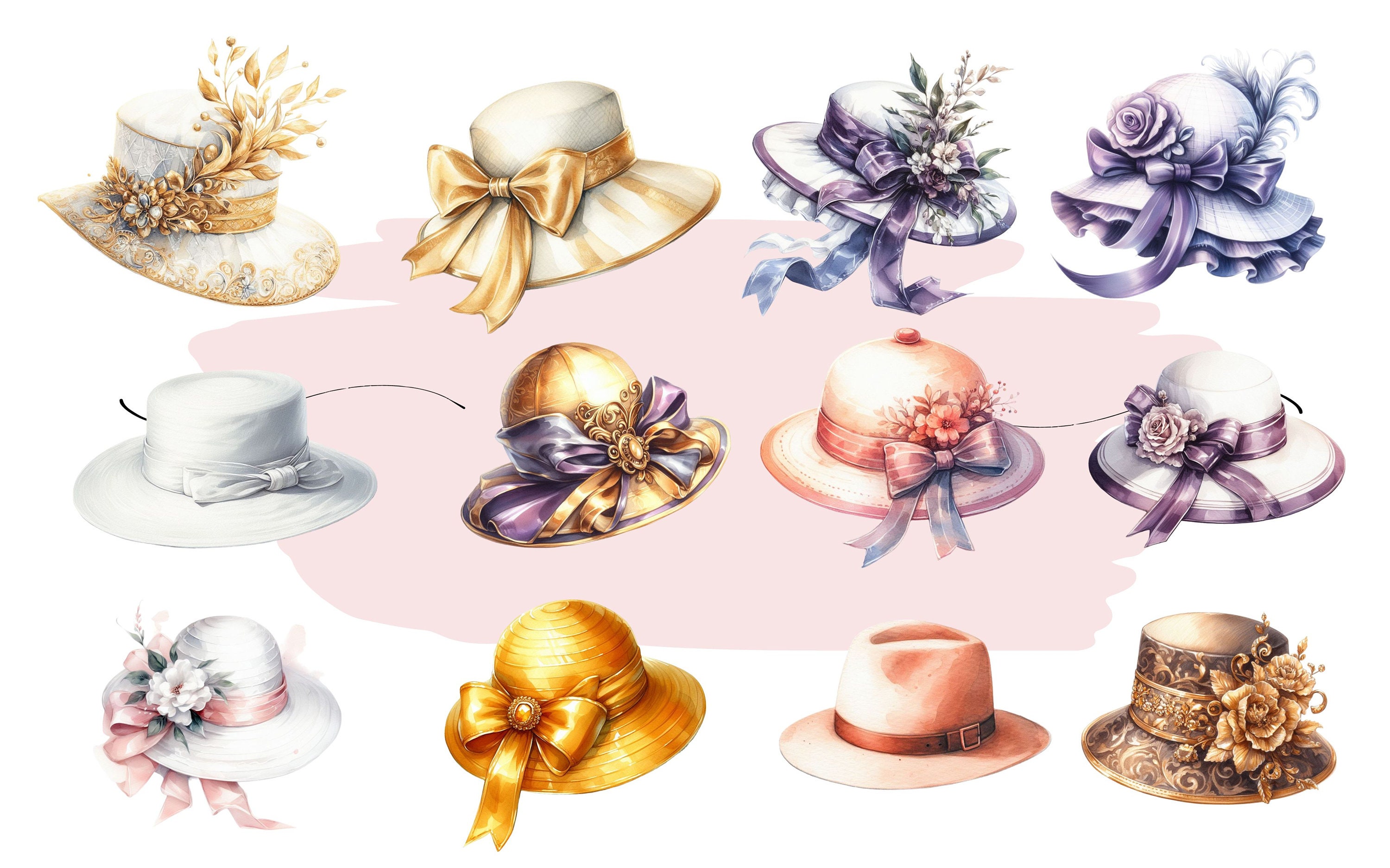 80 PNG Watercolor Vintage Hat Clipart, -transparent Background Digital ...